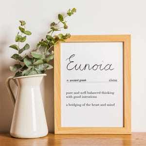 Eunoia Calligraphy Wall Decor | Greek Word Definition Art Print ...