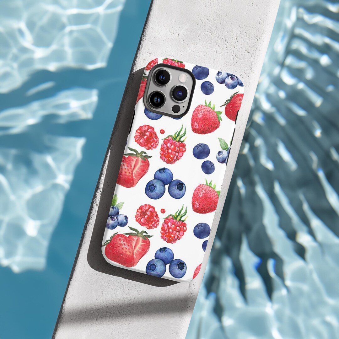 Watercolor Strawberry Blueberry Phone Case: Whimsical Berry Design - Etsy