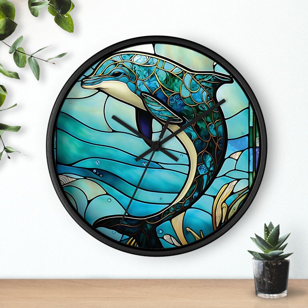 Stained Glass Dolphin Wall Clock: Ocean Home Decor, Silent Clock - Etsy