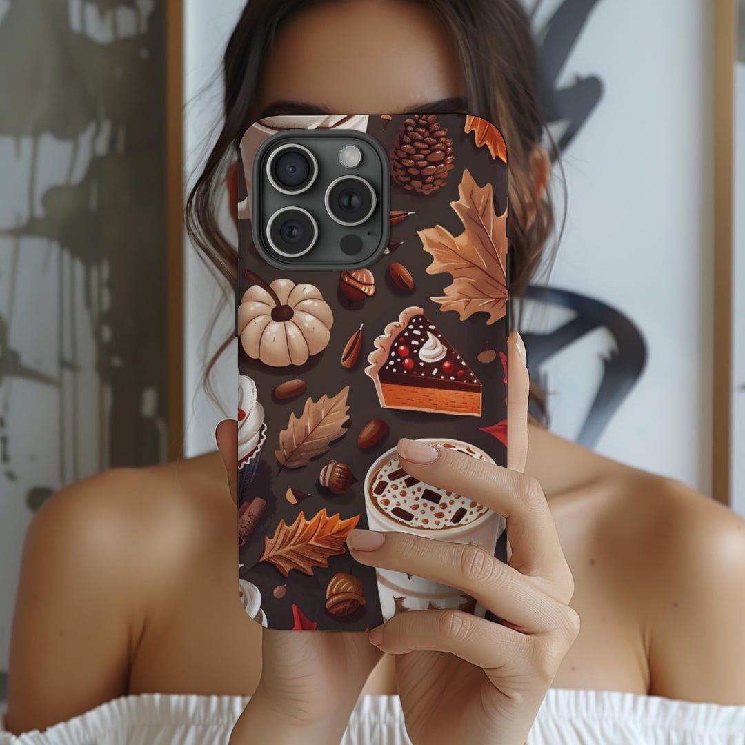 Cozy Autumn Phone Case: Coffee, Pumpkin & Leaves Design - Etsy