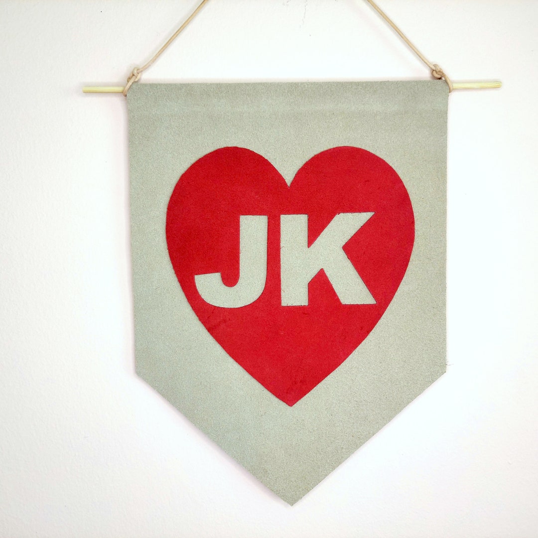Personalized Suede Leather Heart Banner: Initials Wall Hanging Decor - Etsy