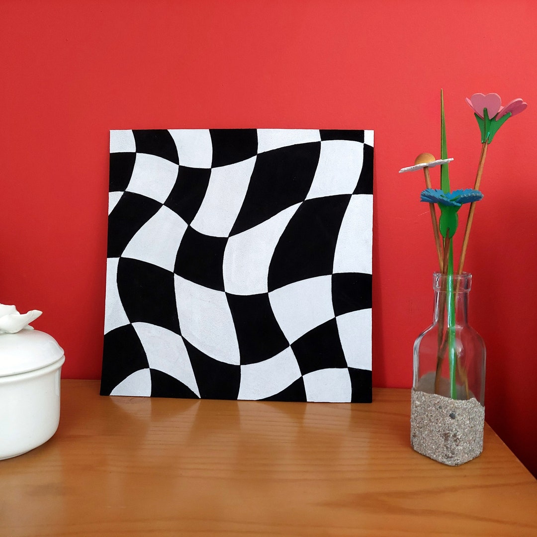 Suede Leather Wall Art in Black White, Handmade Square Patchwork Wall ...