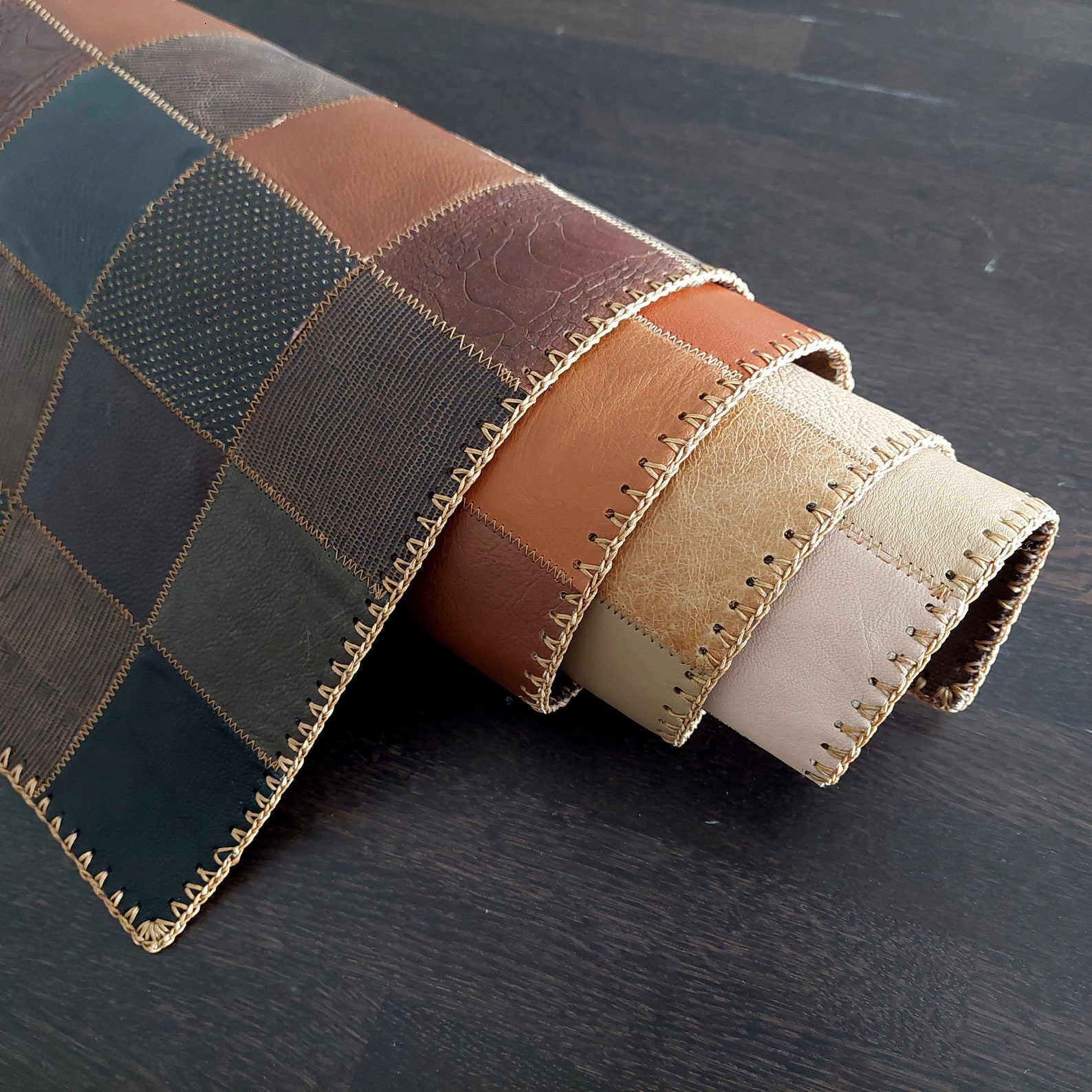 Handmade Leather Patchwork Table Runner / Genuine Leather Table Runner ...