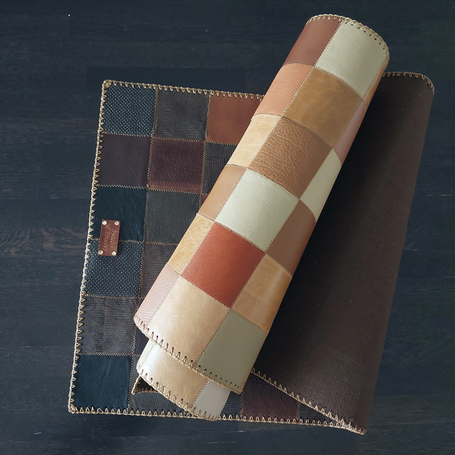 Handmade Leather Patchwork Table Runner / Genuine Leather Table Runner ...