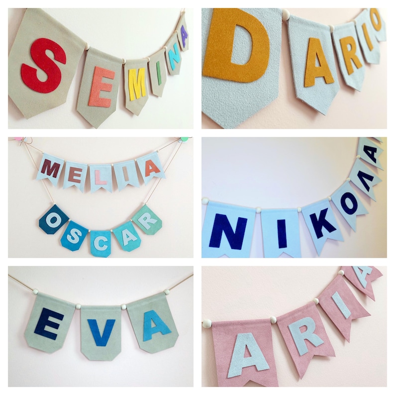 Personalized Suede Leather Name Garland: Ice White Pennant, Kids Decor ...