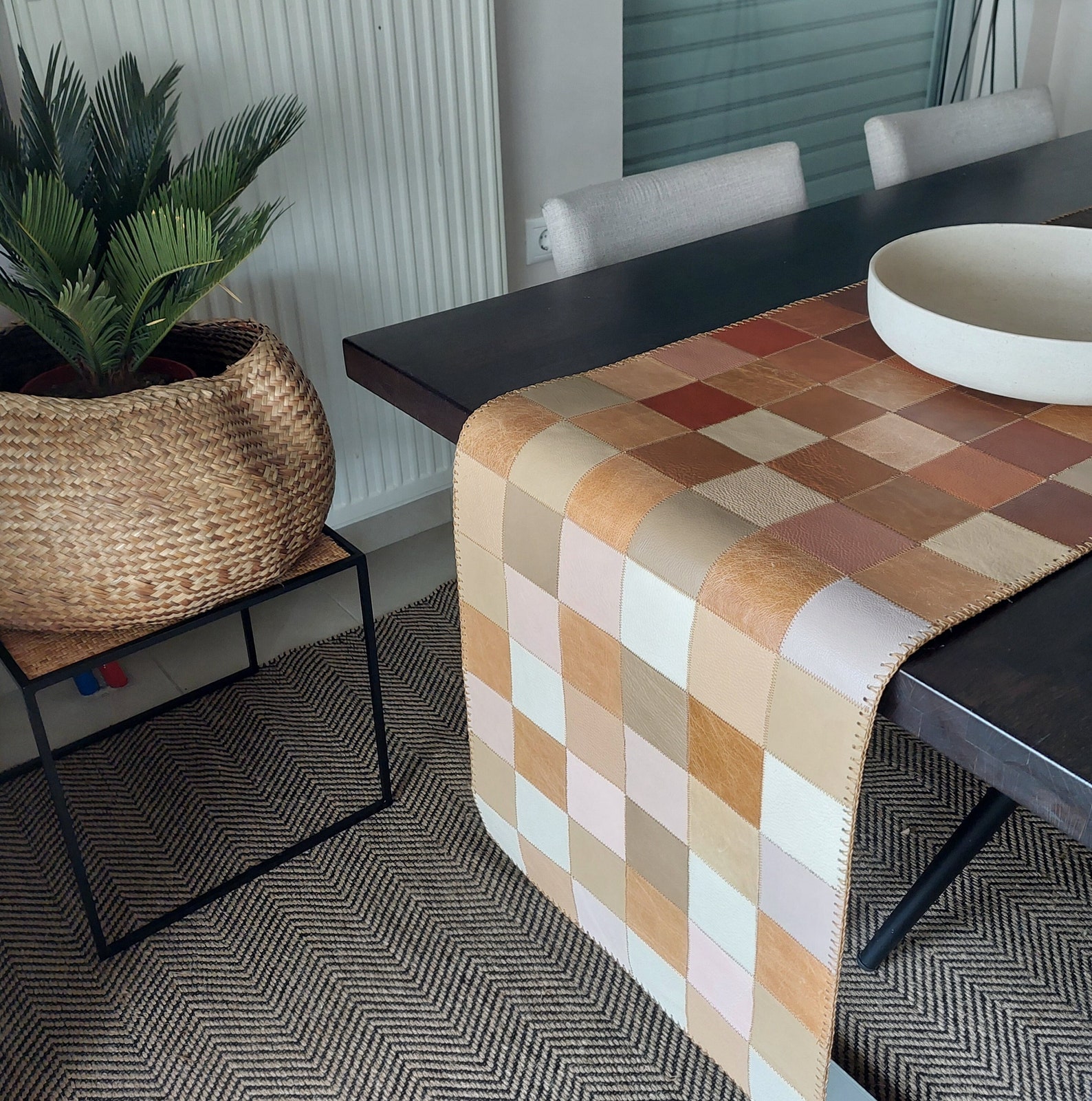 Handmade Leather Patchwork Table Runner / Genuine Leather Table Runner ...