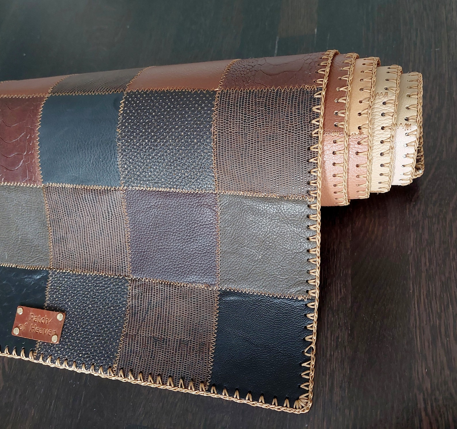 Handmade Leather Patchwork Table Runner / Genuine Leather Table Runner ...