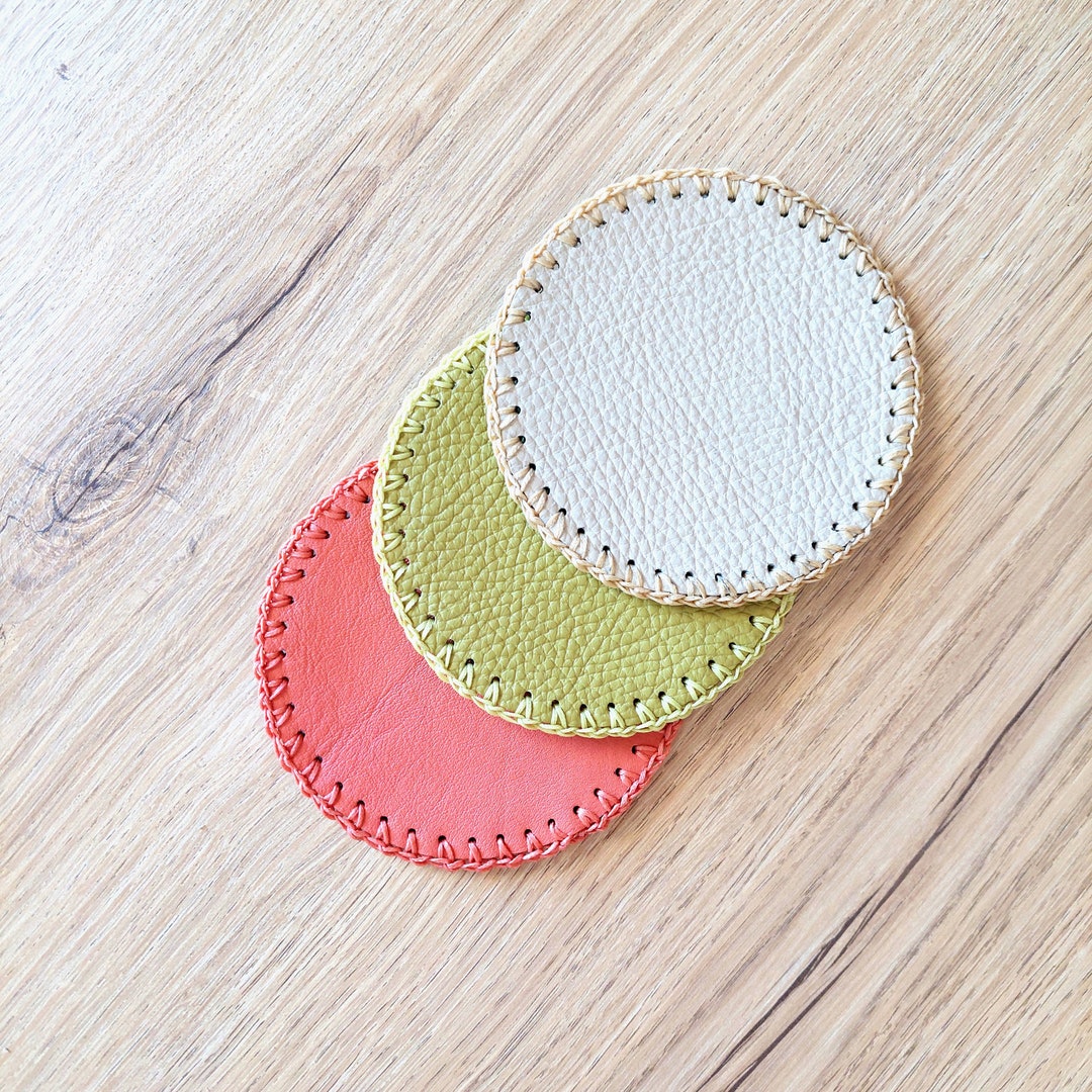 Leather Coaster / Leather Drink Coaster / Round Table Cup Coaster ...