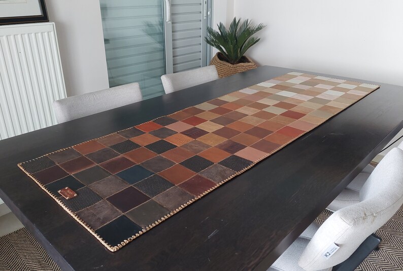 Handmade Leather Patchwork Table Runner / Genuine Leather Table Runner ...
