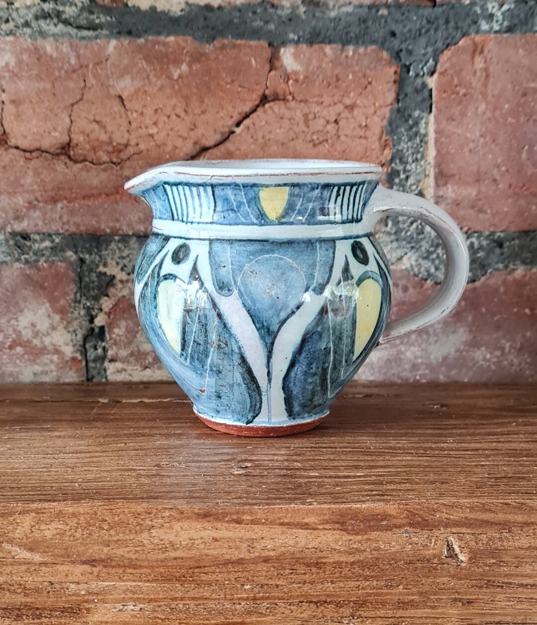 Pat Birks Studio Pottery Jug, Creamer, Artist Signed, Blue, Yellow ...
