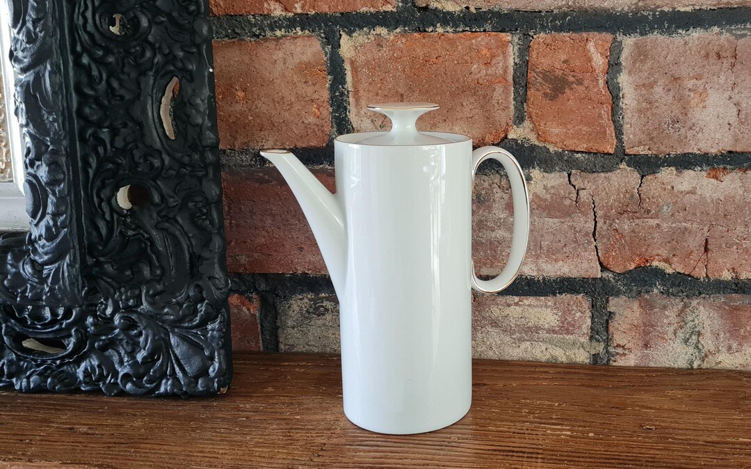 Vintage Thomas Germany Coffee Pot White Porcelain Gold Trim Retro ...