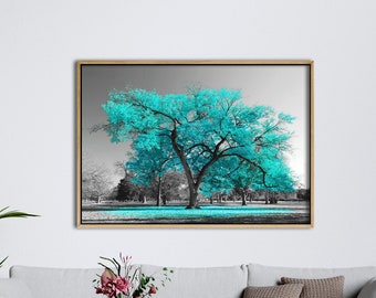 Large Teal Tree Canvas Modern Wall Art Painting Home Decor, Gallery ...