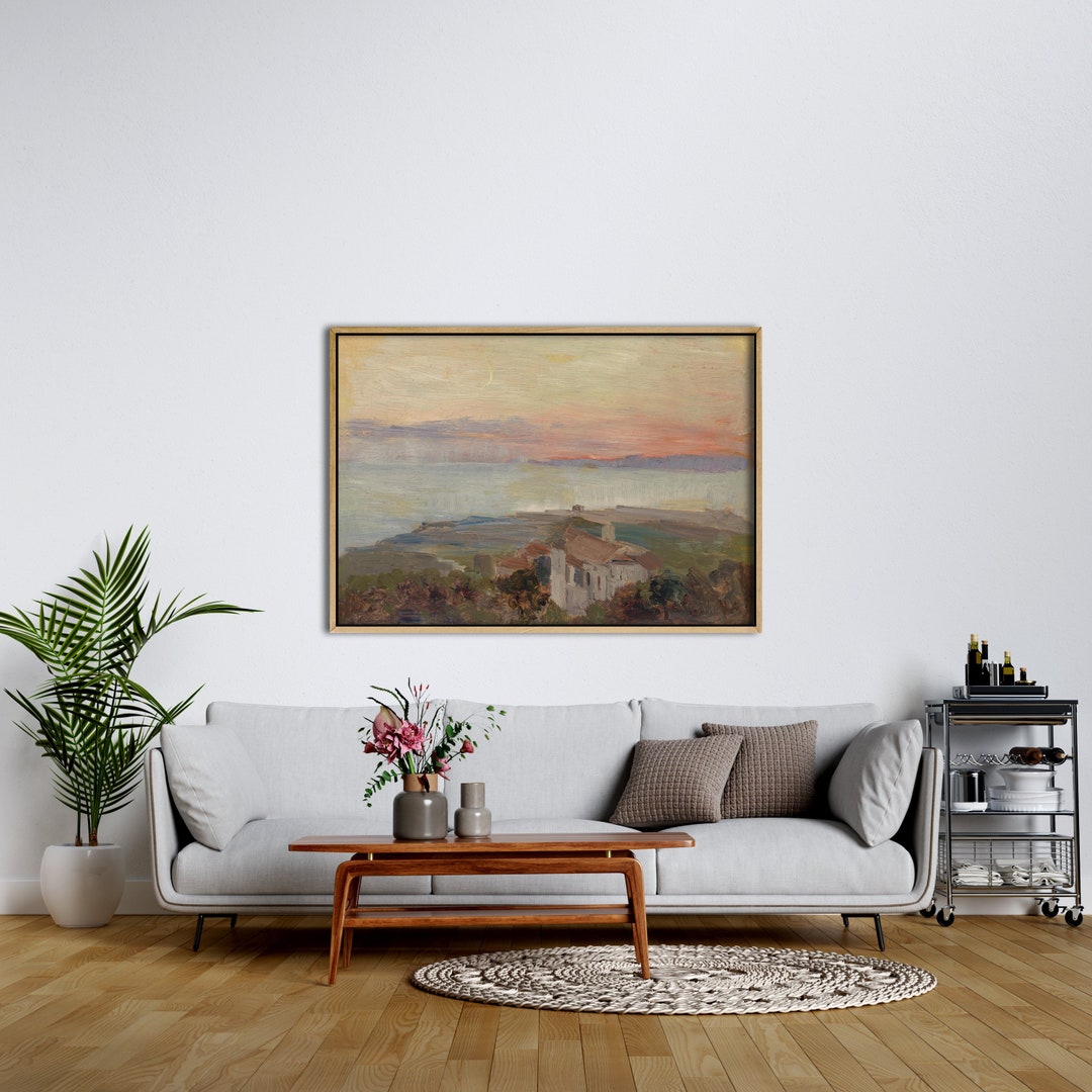 Vintage Warm Tone Coastal Painting, Vintage Neutral Landscape Painting ...