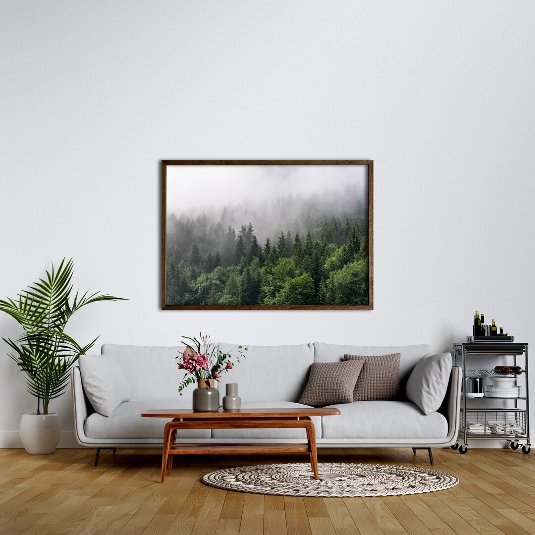 Trees Nature Forest Wall Decor,morning Fog Over Mountains Wall Art ...