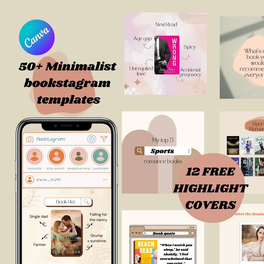 Bookstagram Post Template Bundle Book Review Highlight Cover Editable ...