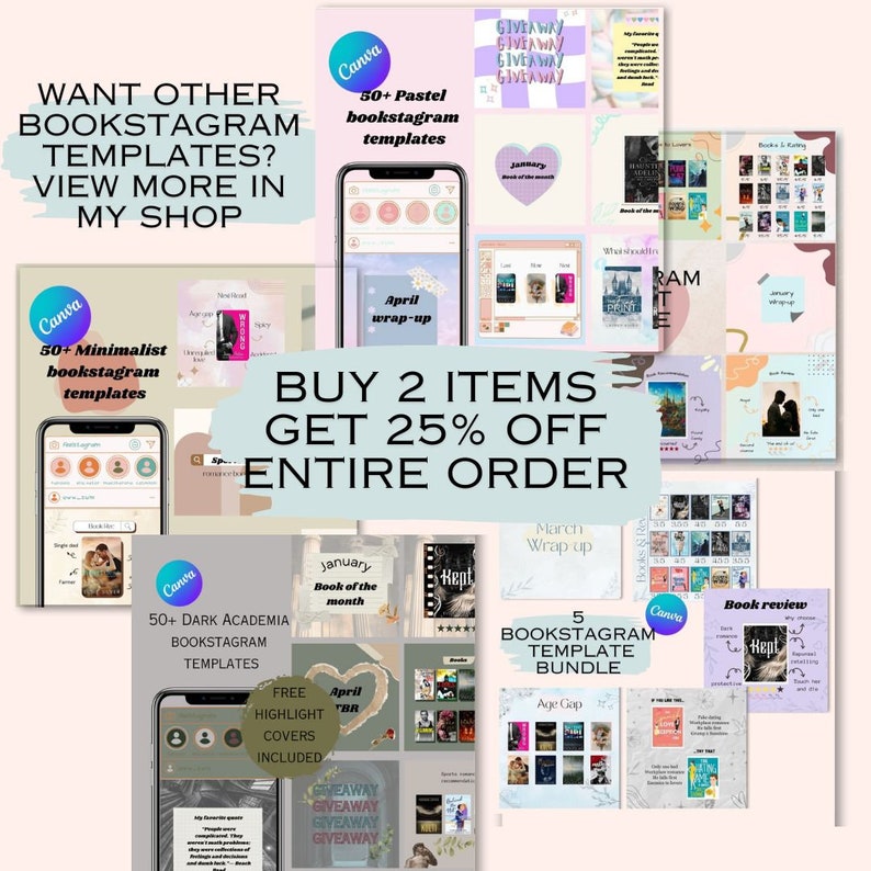 Instagram Post Template Bundle Bookstagram Digital Post Editable Canva ...