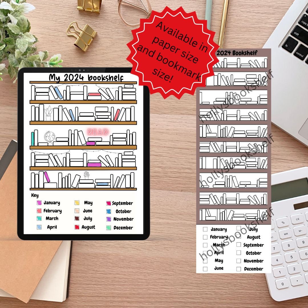 2024 Digital Book Bookshelf Tracker Printable and Editable PDF File ...