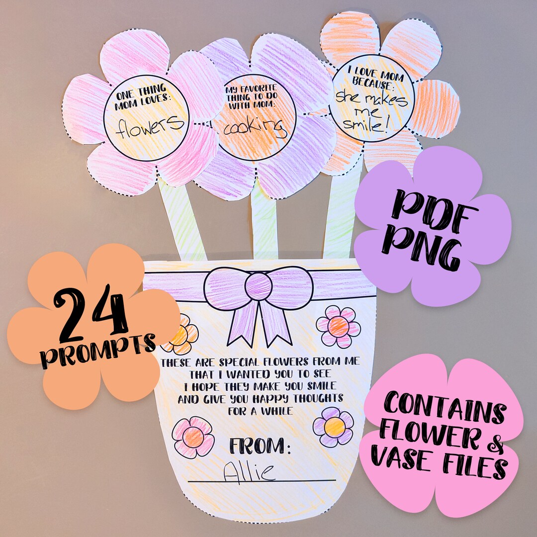 Flower Print Out Activity for Kids Cute Floral Craft, Mom, Sister, Aunt ...