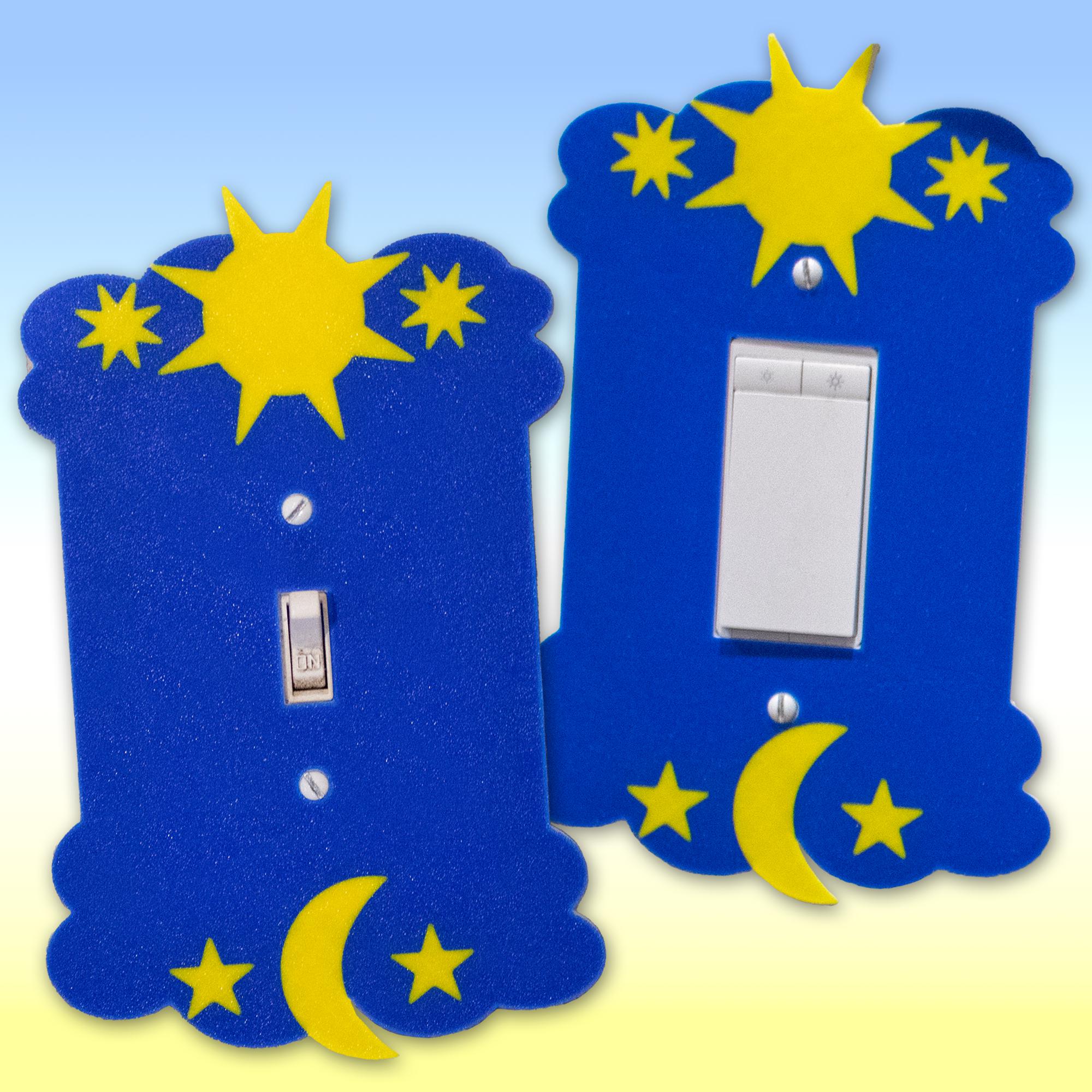 Sun & Moon Light Switch Cover, 3d Print Single Plate, Blue Nursery ...