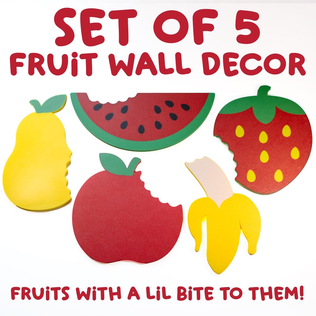 SET OF 5 Fruit Food Wall Decorations Cute Kitchen Home Decor Fake Food ...