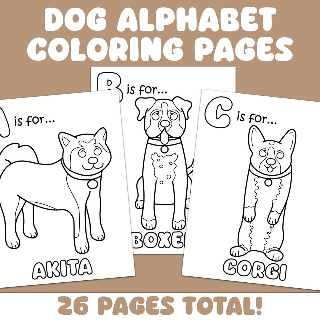 Dog Alphabet Coloring Pages, Cute Animal Art Activity, Fun Educational ...