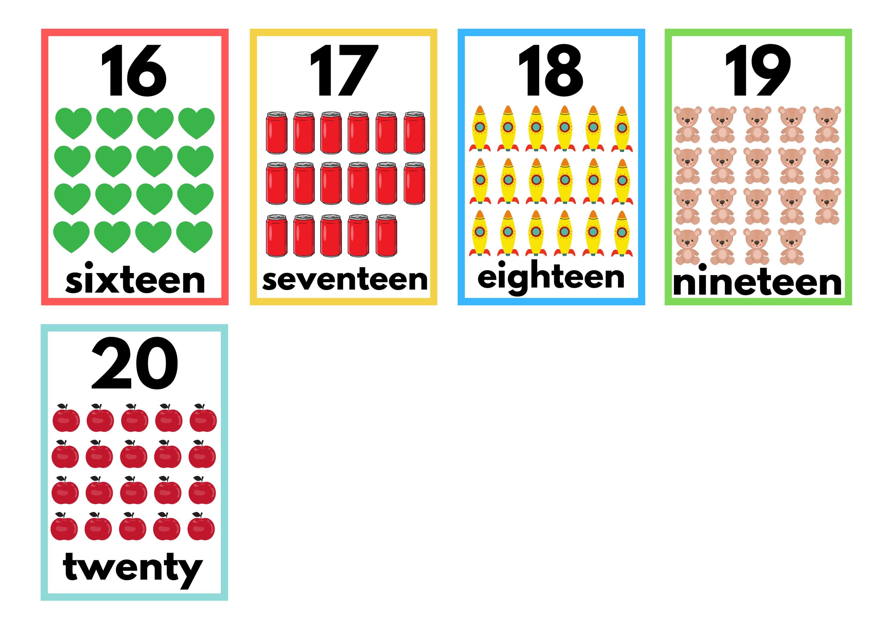 Printable Math Flashcards 0-20 for Kids – Colorful Number Recognition ...