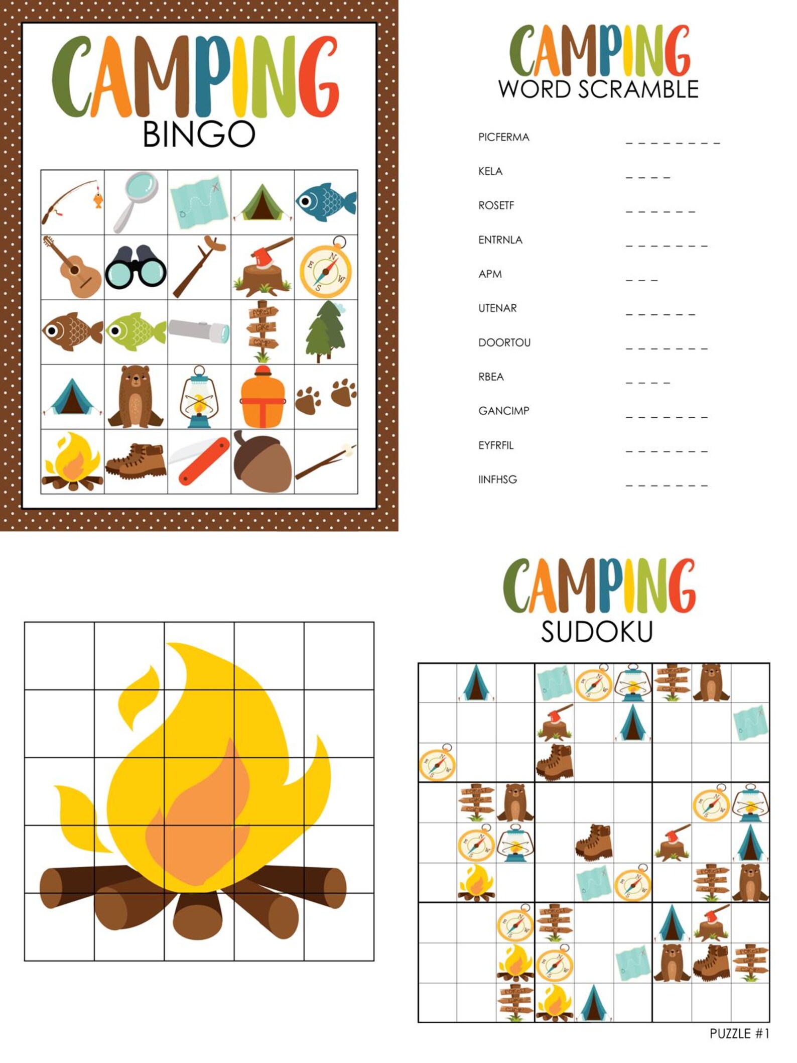 Camping Activity Set for Kids | Printable Games & Puzzles | Camping ...