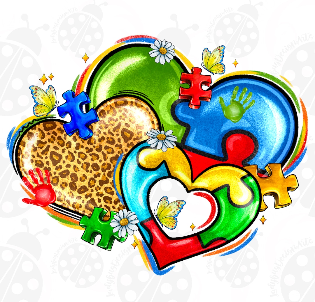 Autism Hearts Png, Sublimation Design Download, Autism Awareness Png ...