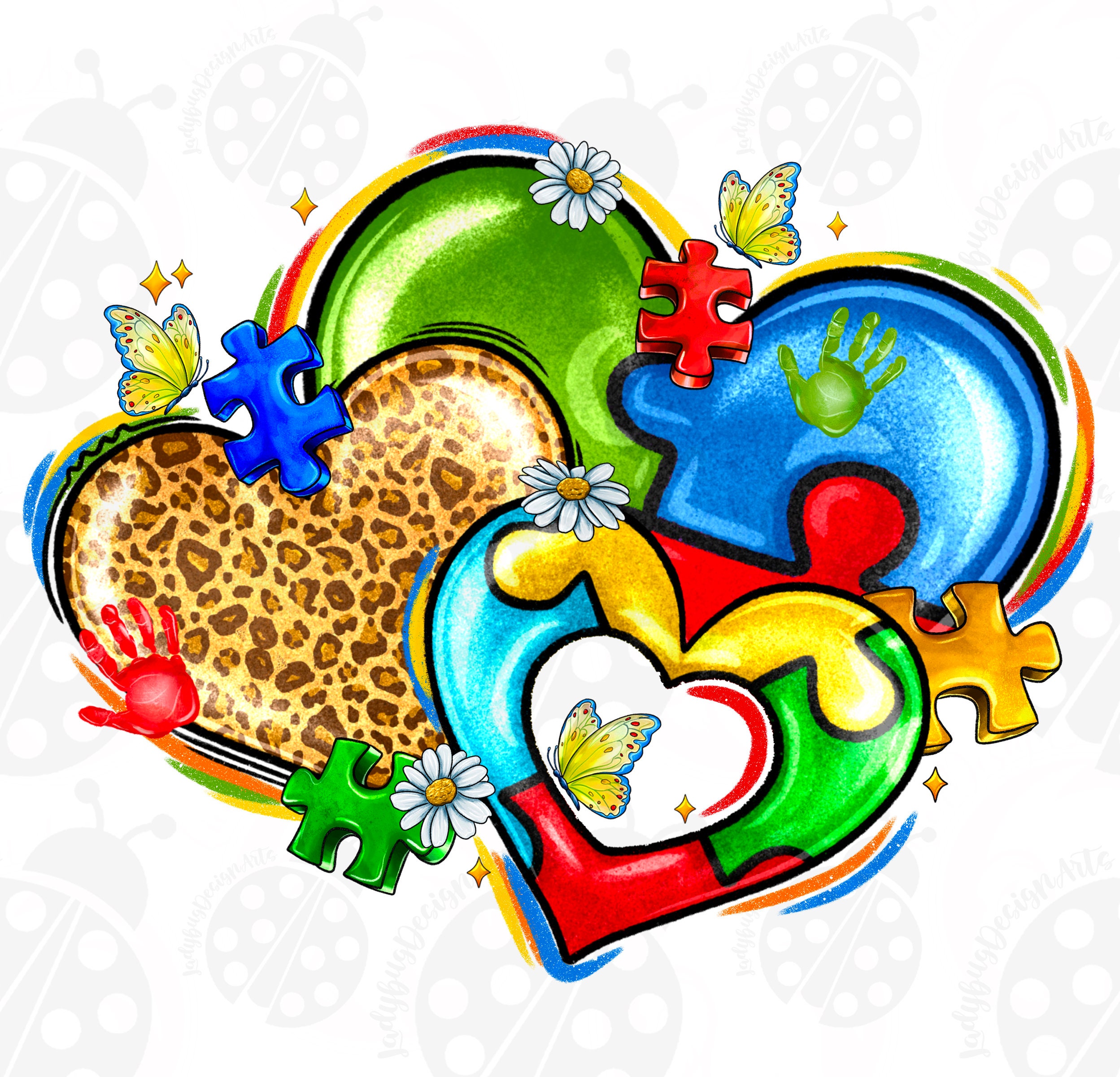 Autism Hearts Png, Sublimation Design Download, Autism Awareness Png ...