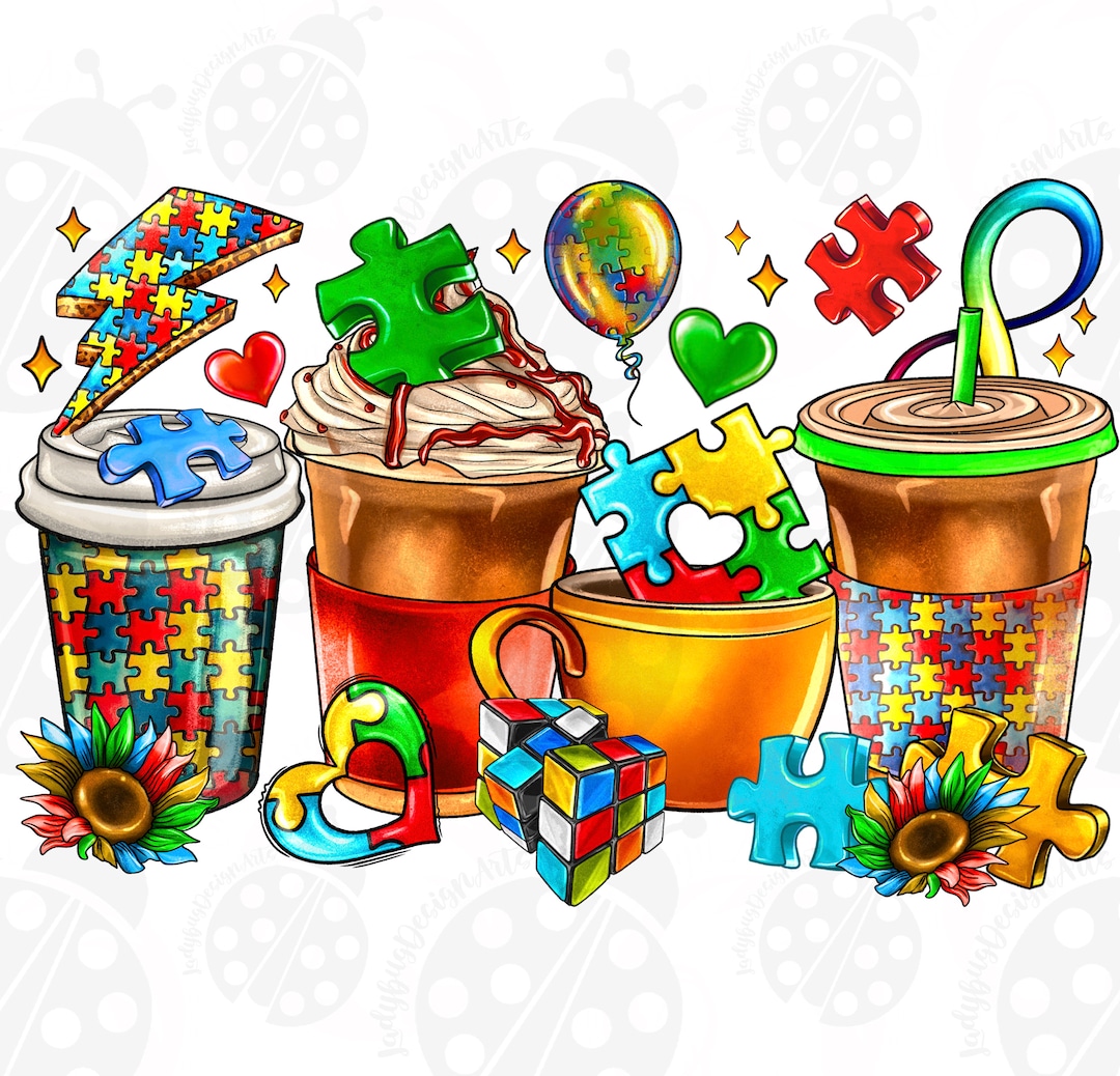 Autism Coffee Cups Png, Sublimation Design Download, Coffee Cups Png ...