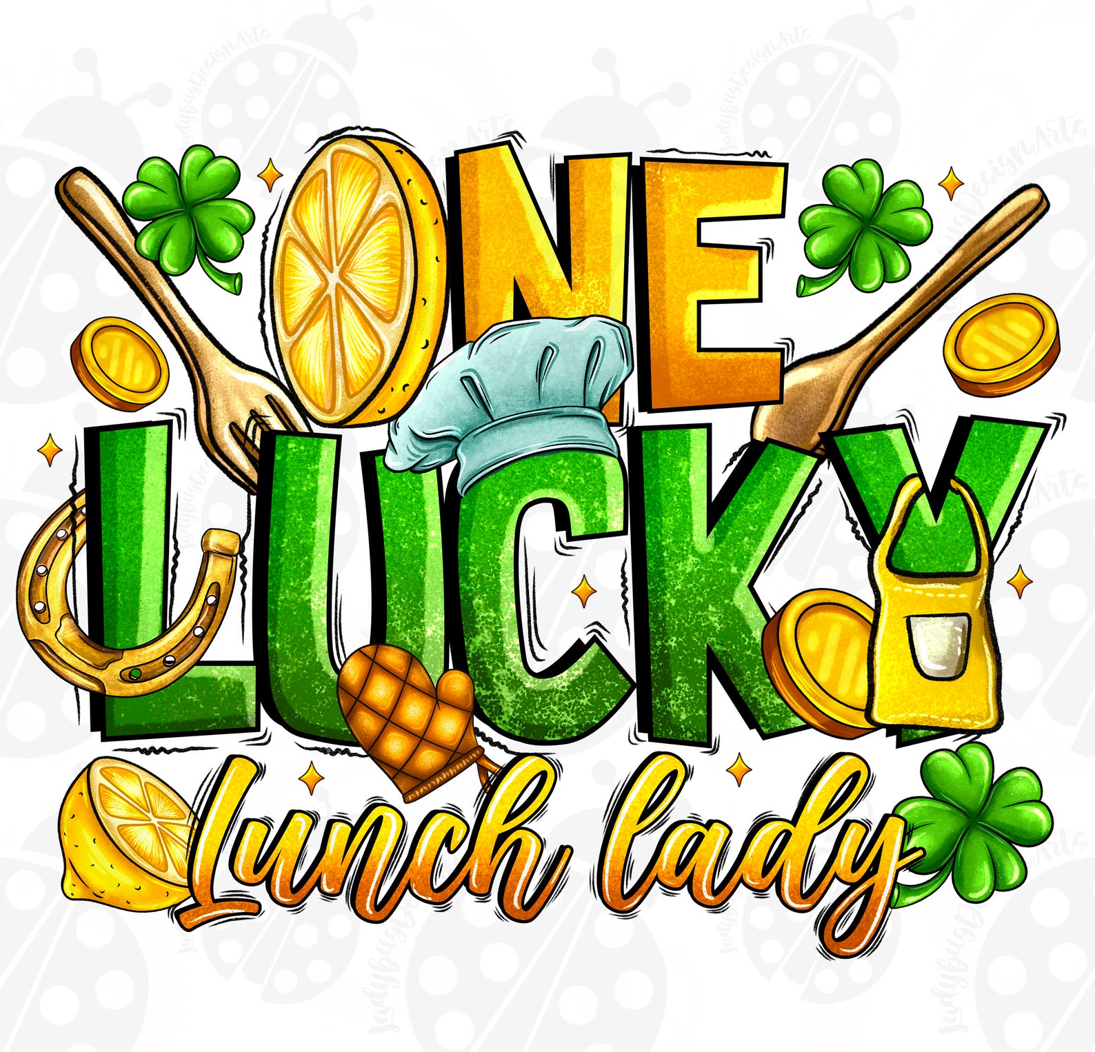 One Lucky Lunch Lady Png, Sublimation Design Download, Shamrock, St ...