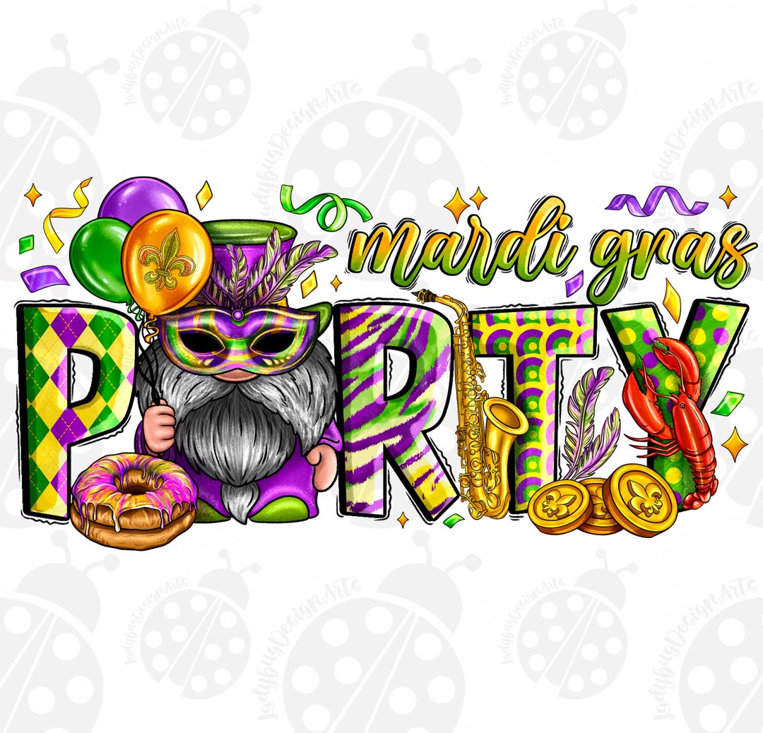Mardi Gras Party Gnome Png Sublimation Design Download, Mardi Gras Png ...