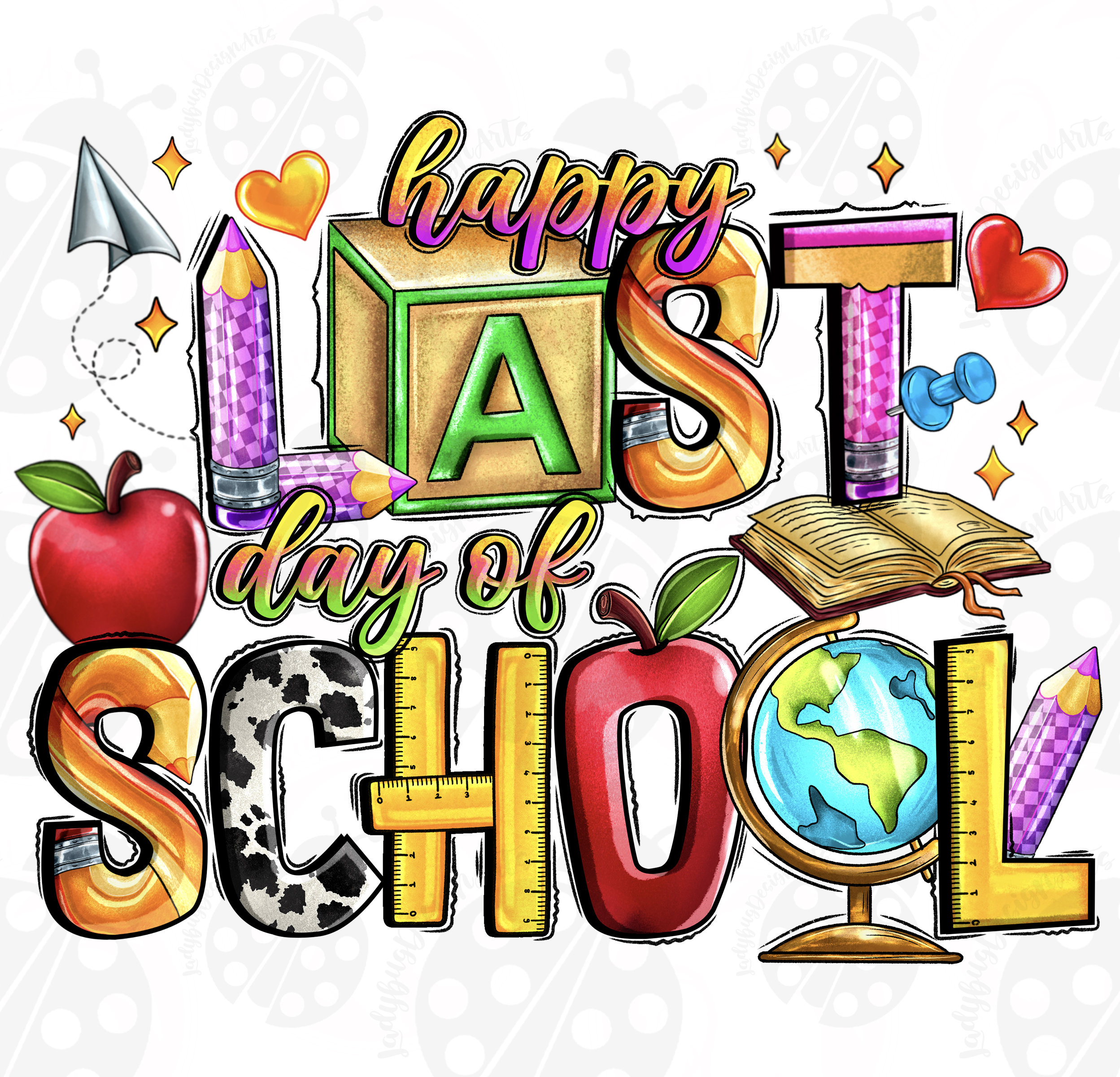 Happy Last Day of School PNG Digital Design, School Clipart, Teachers ...