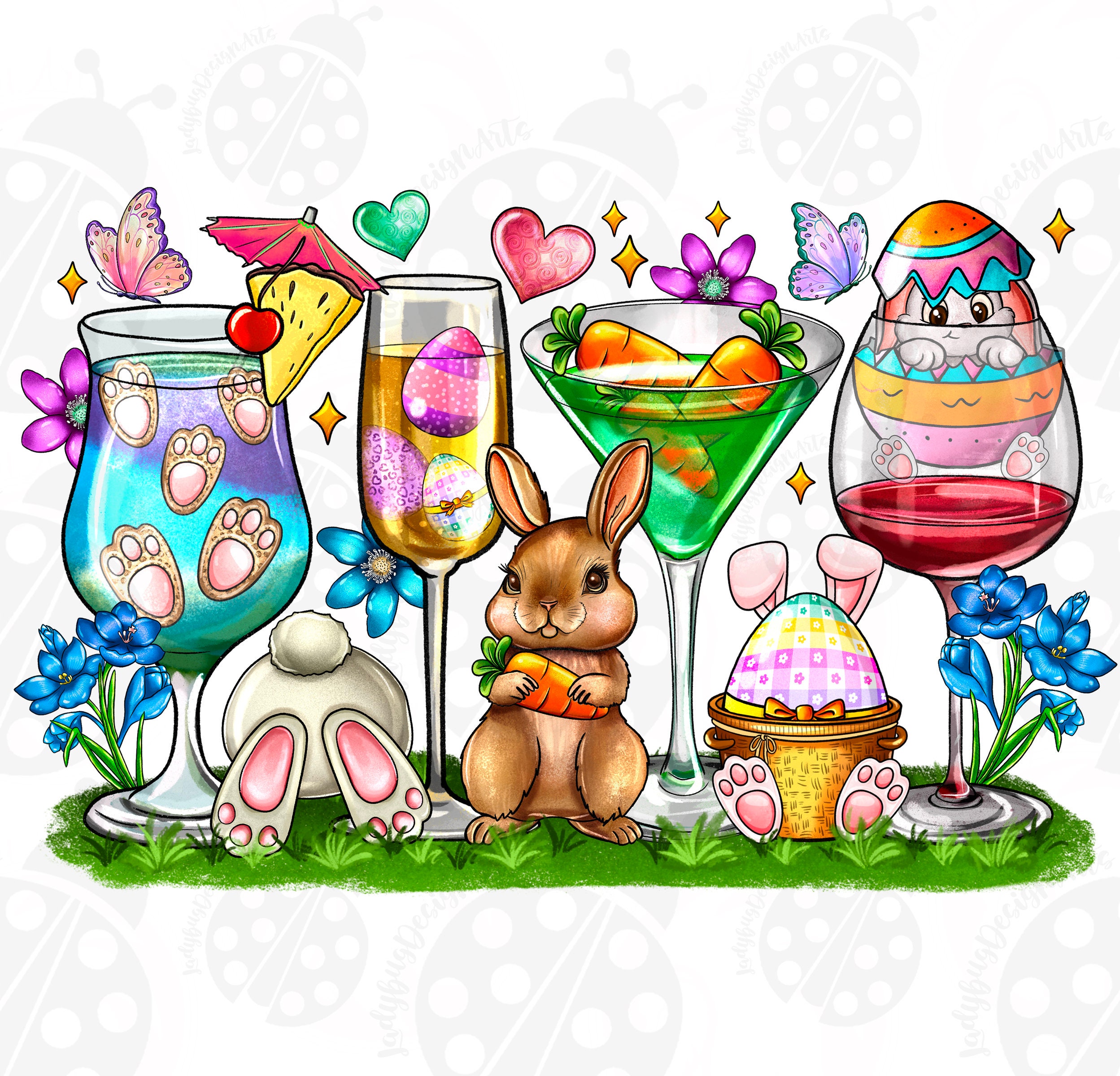 Easter Wine Glasses Png Sublimation Design Download, Happy Easter Day ...