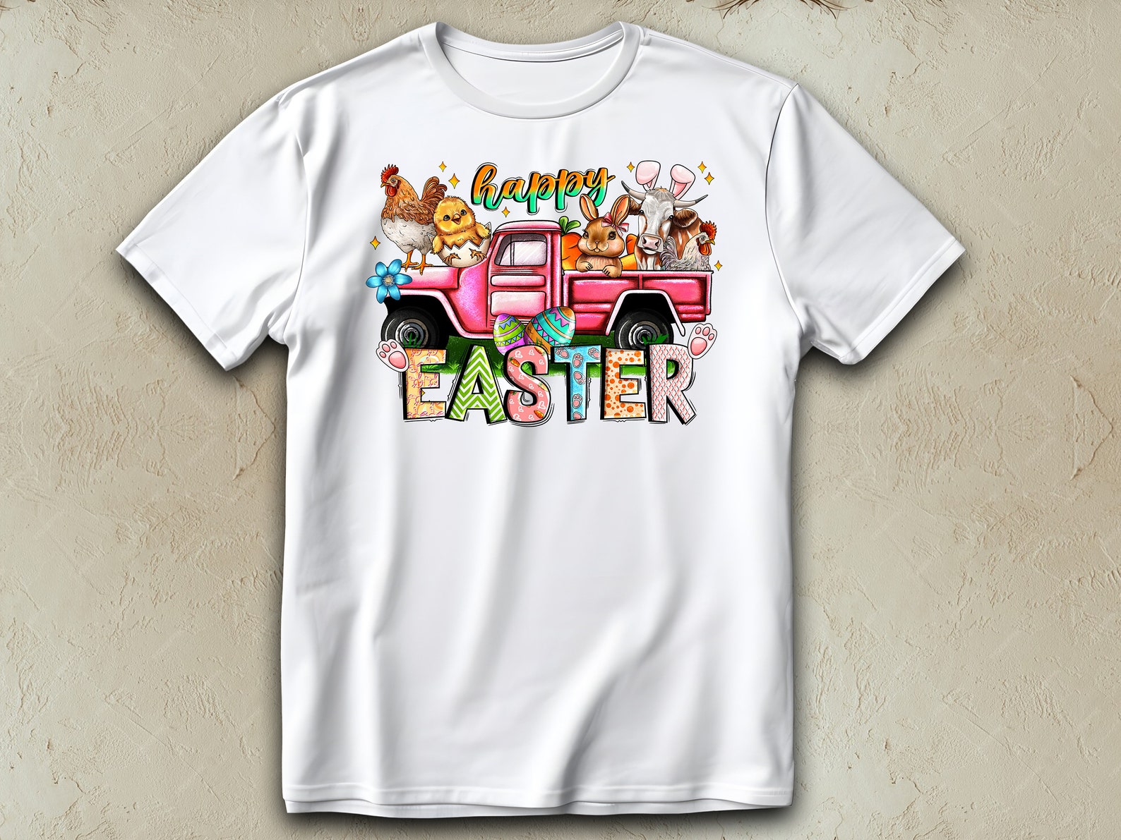 Happy Easter Truck With Animals Farm Png Sublimation Design Download ...