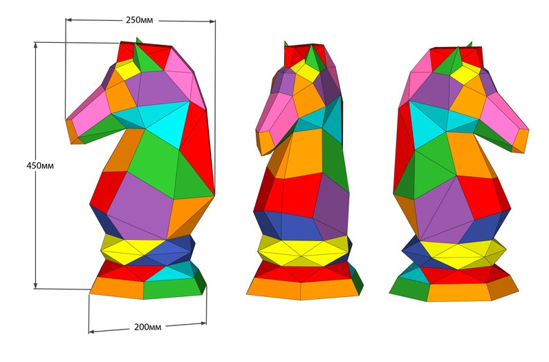 Color Chess Knight, Papercraft Kit, Chess Decor, Chess Gift, Lowpoly ...