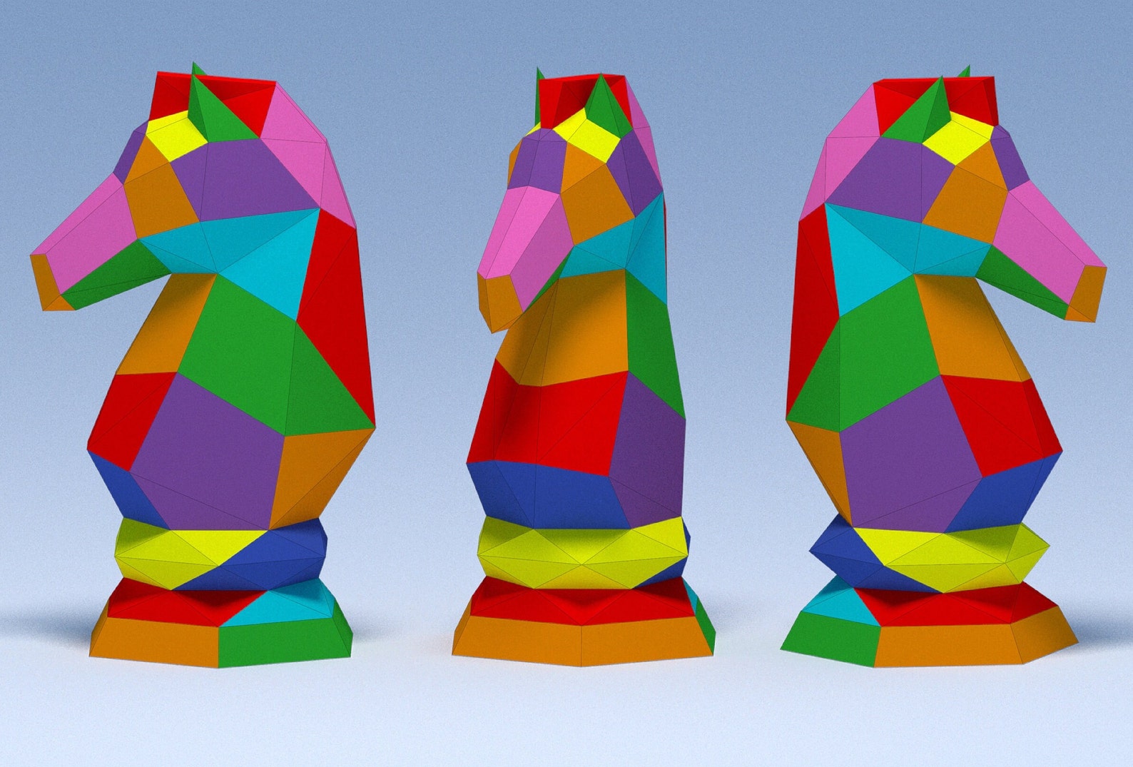 Color Chess Knight, Papercraft Kit, Chess Decor, Chess Gift, Lowpoly ...