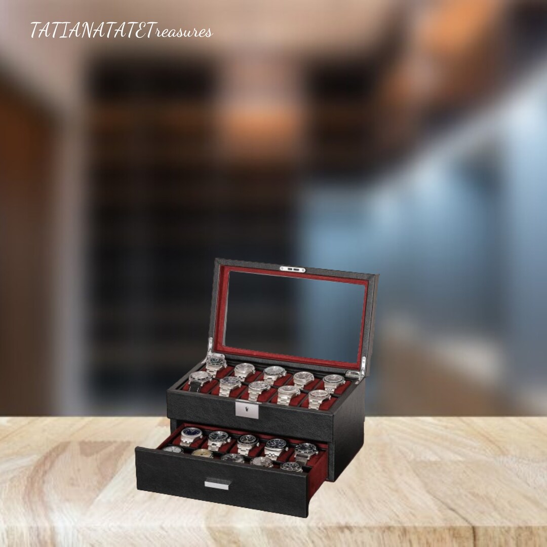 20 Slot Leather Watch Box Luxury Watch Case Display Jewelry Organizer ...
