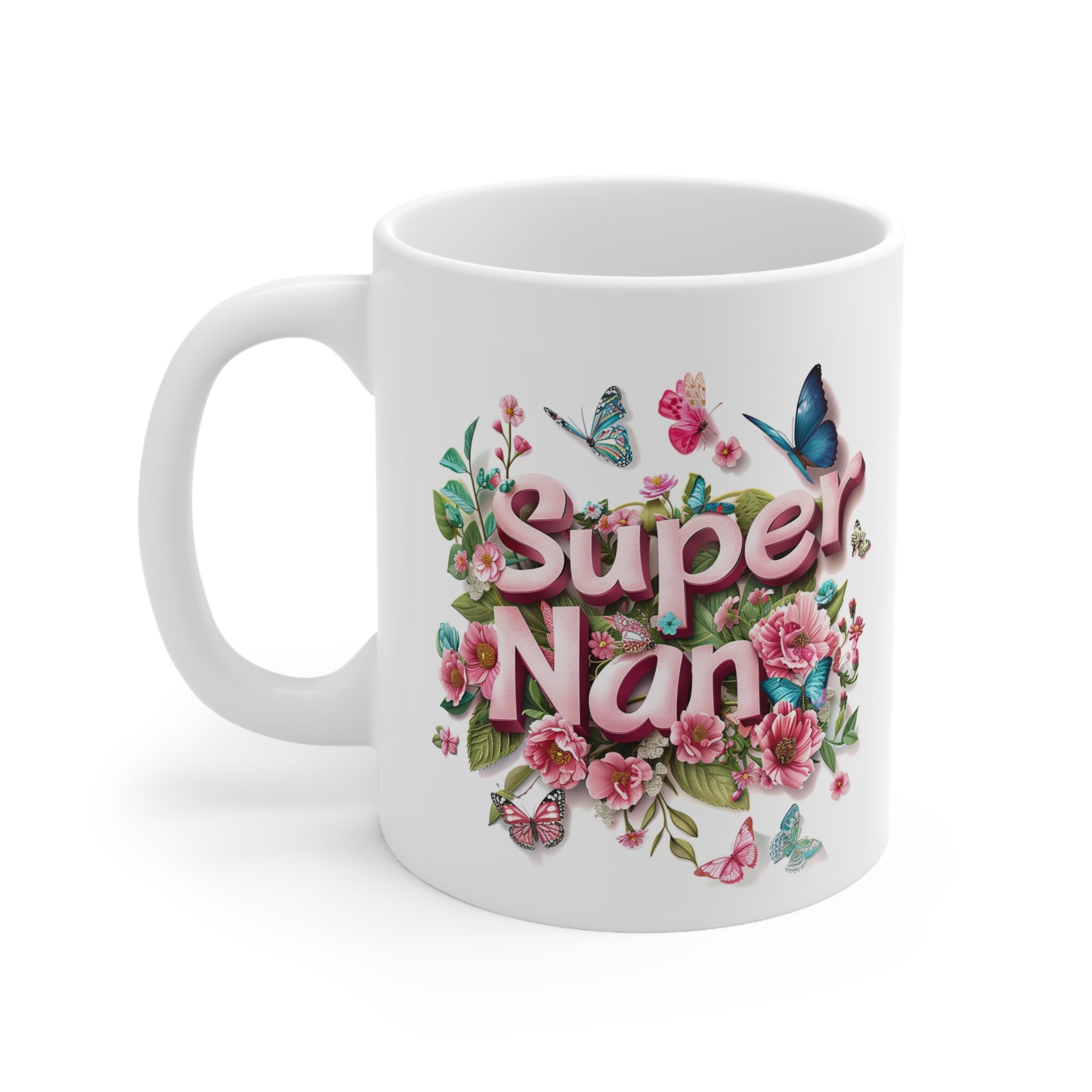 Unique Super Nan Mug Featuring a Sweet Floral and Butterfly Pattern - Etsy