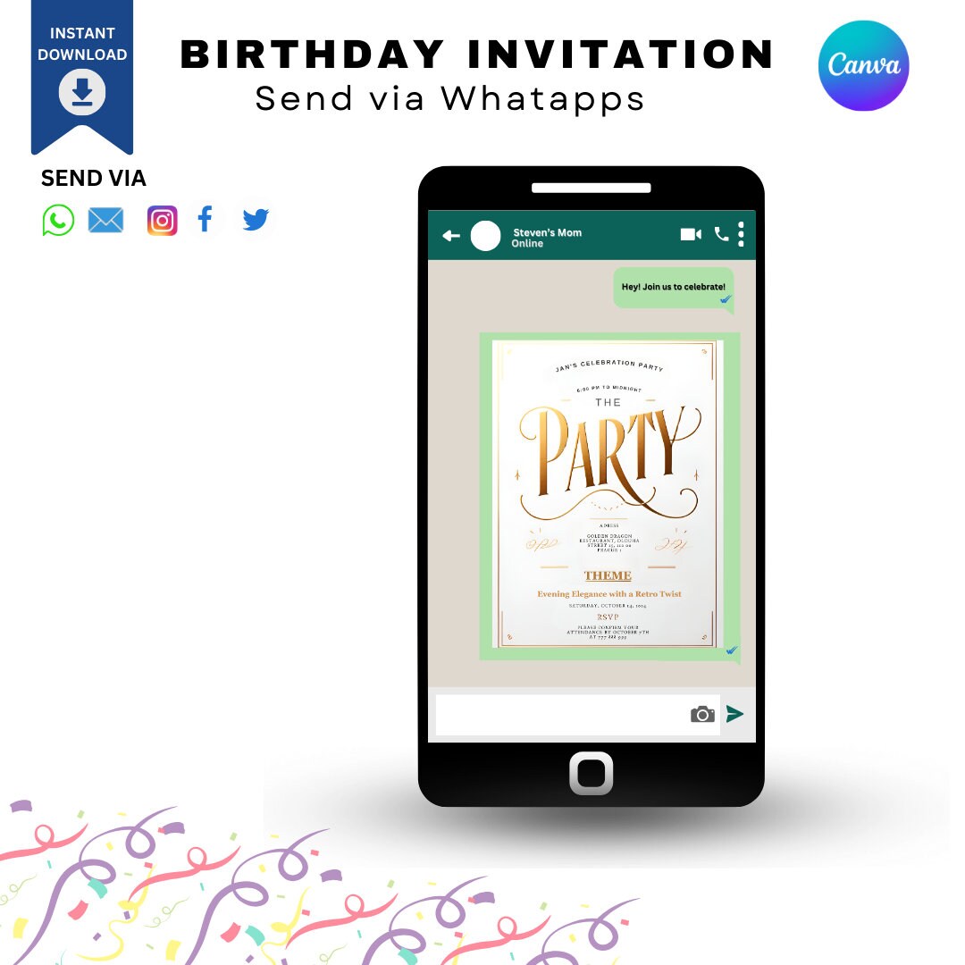 Editable White & Gold Invite, Dinner Invite or Any Invitation, Birthday ...