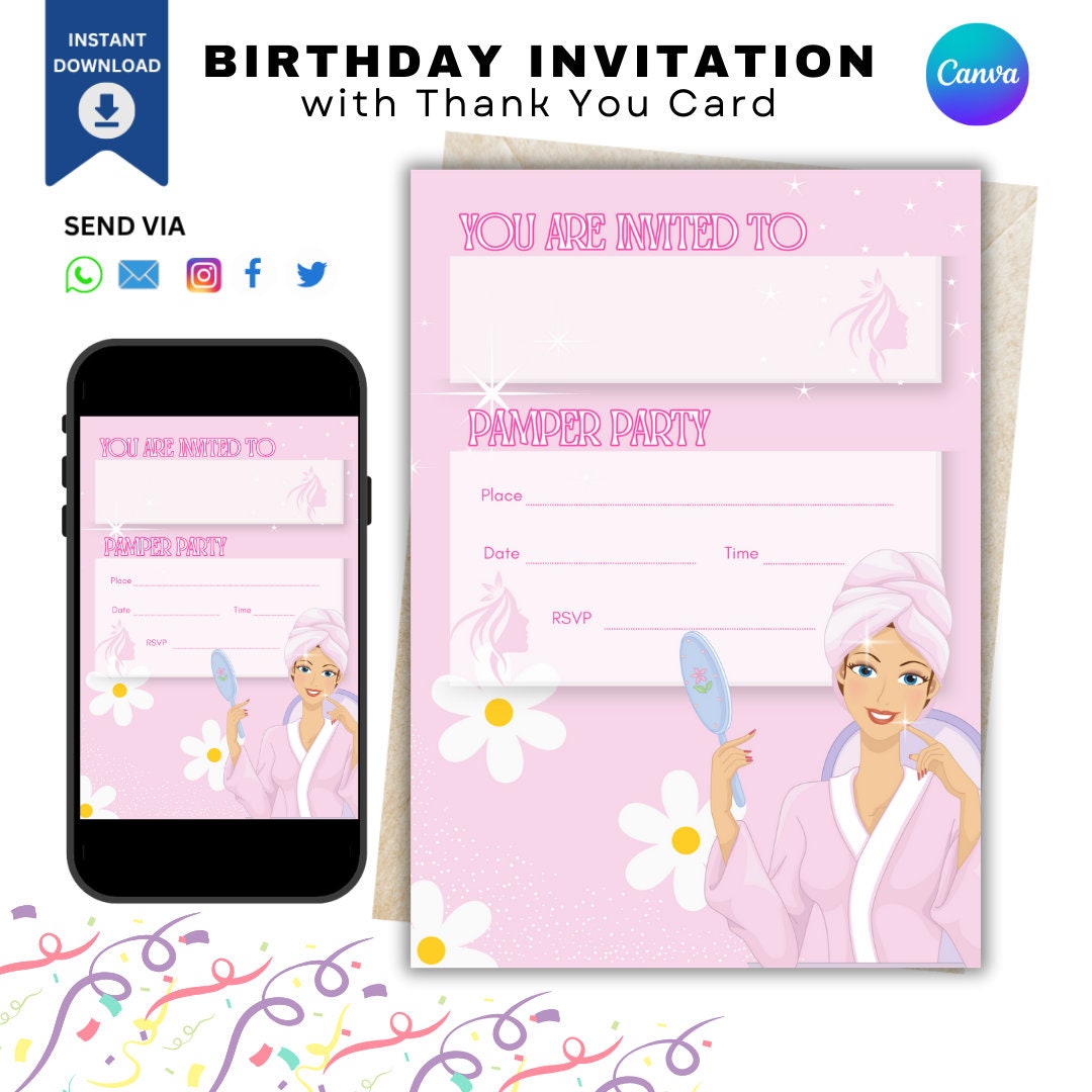 Pamper Party Invitation, Princess Party, Template Instant Download ...