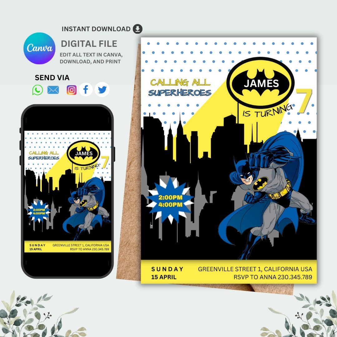 Editable Birthday Invitation, Birthday Invitation, Superhero Party ...