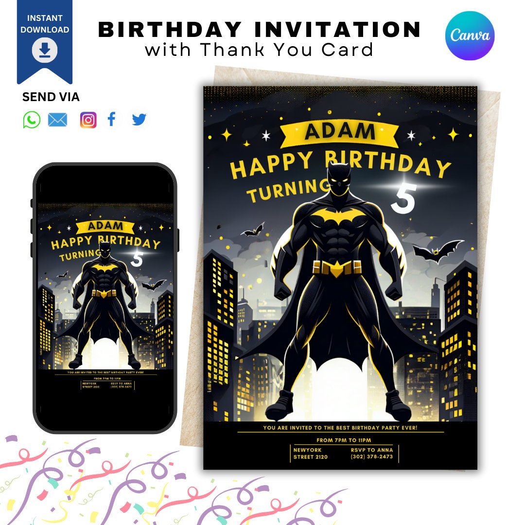 Party Invitation, Birthday Invitation, Superhero Party Invitation, Boys ...