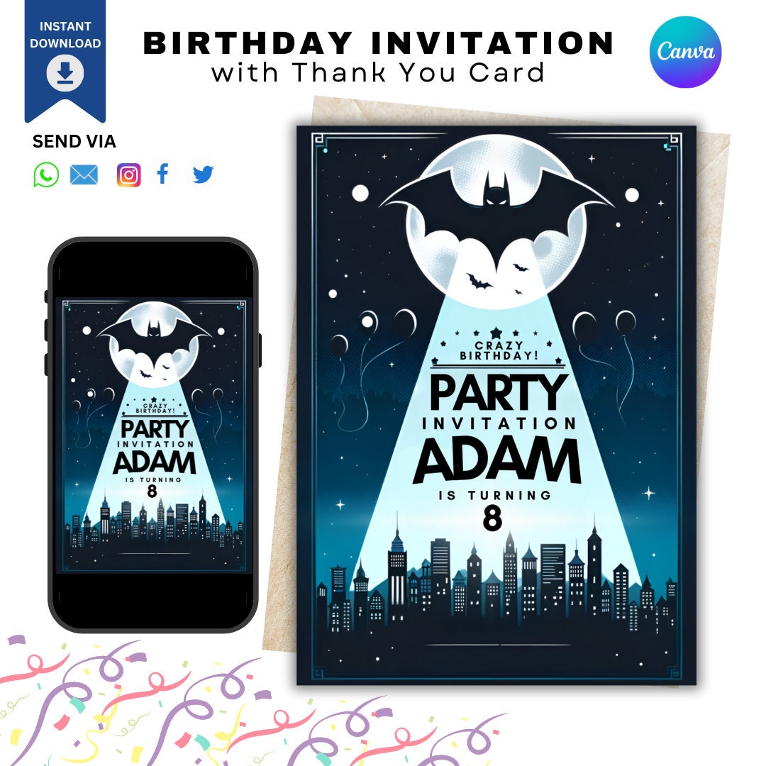 Kids Birthday Invitation, Birthday Invitation, Superhero Party ...