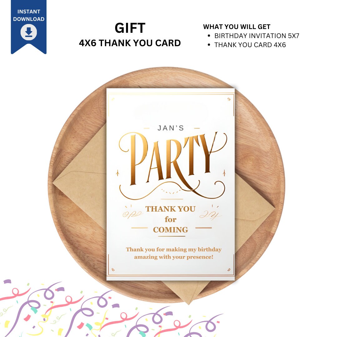 Editable White & Gold Invite, Dinner Invite or Any Invitation, Birthday ...