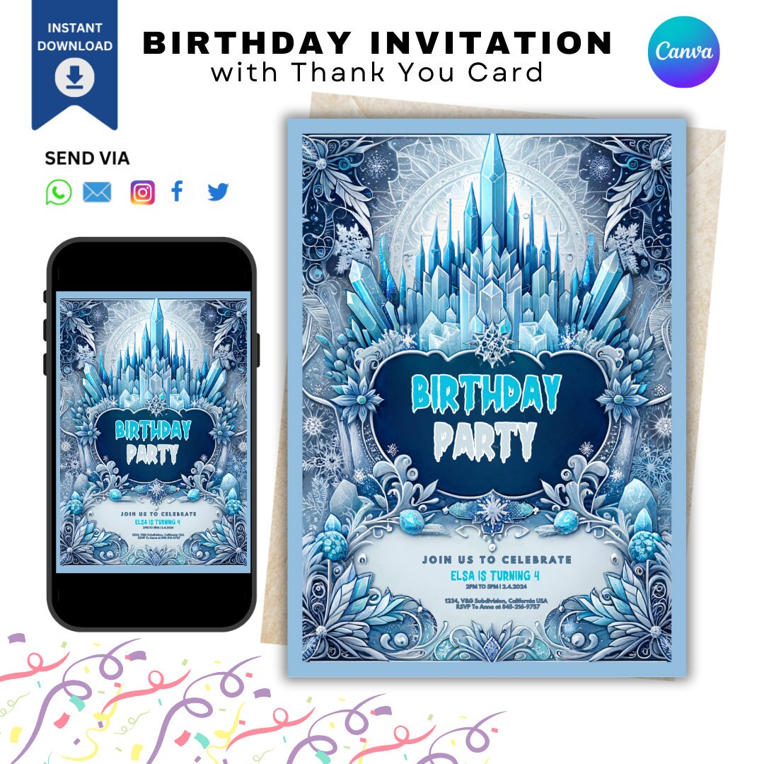 Editable Princess Birthday Invitation, Princess Party, Winter ...