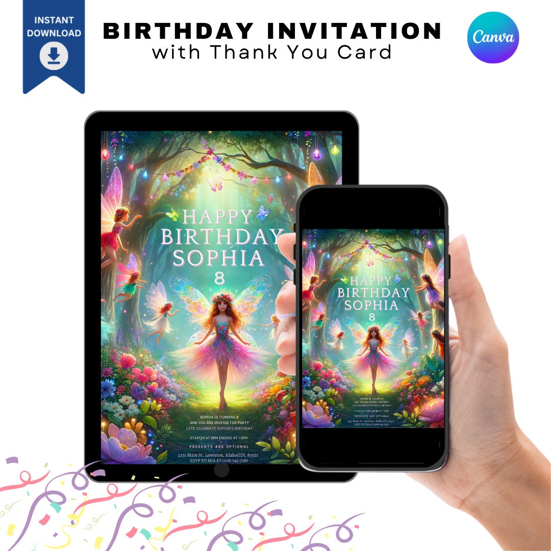Fairy Birthday Party Invitation Template Instant Download Digital File ...