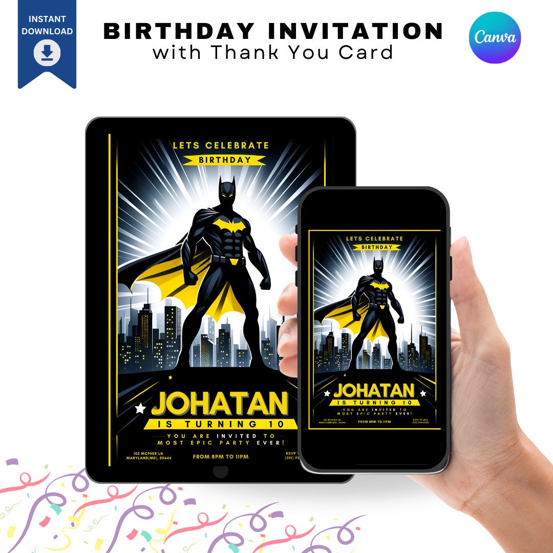 Birthday Template, Birthday Invitation, Superhero Party Invitation ...