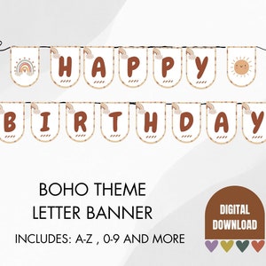 Boho Birthday Banner Template | Printable A-Z Letters (PDF Download) - Etsy