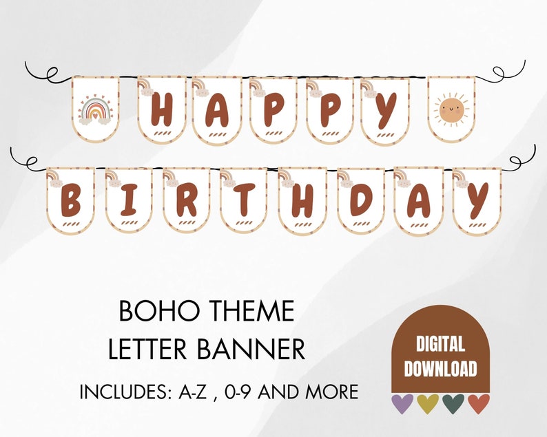 Boho Birthday Banner Template | Printable A-Z Letters (PDF Download) - Etsy